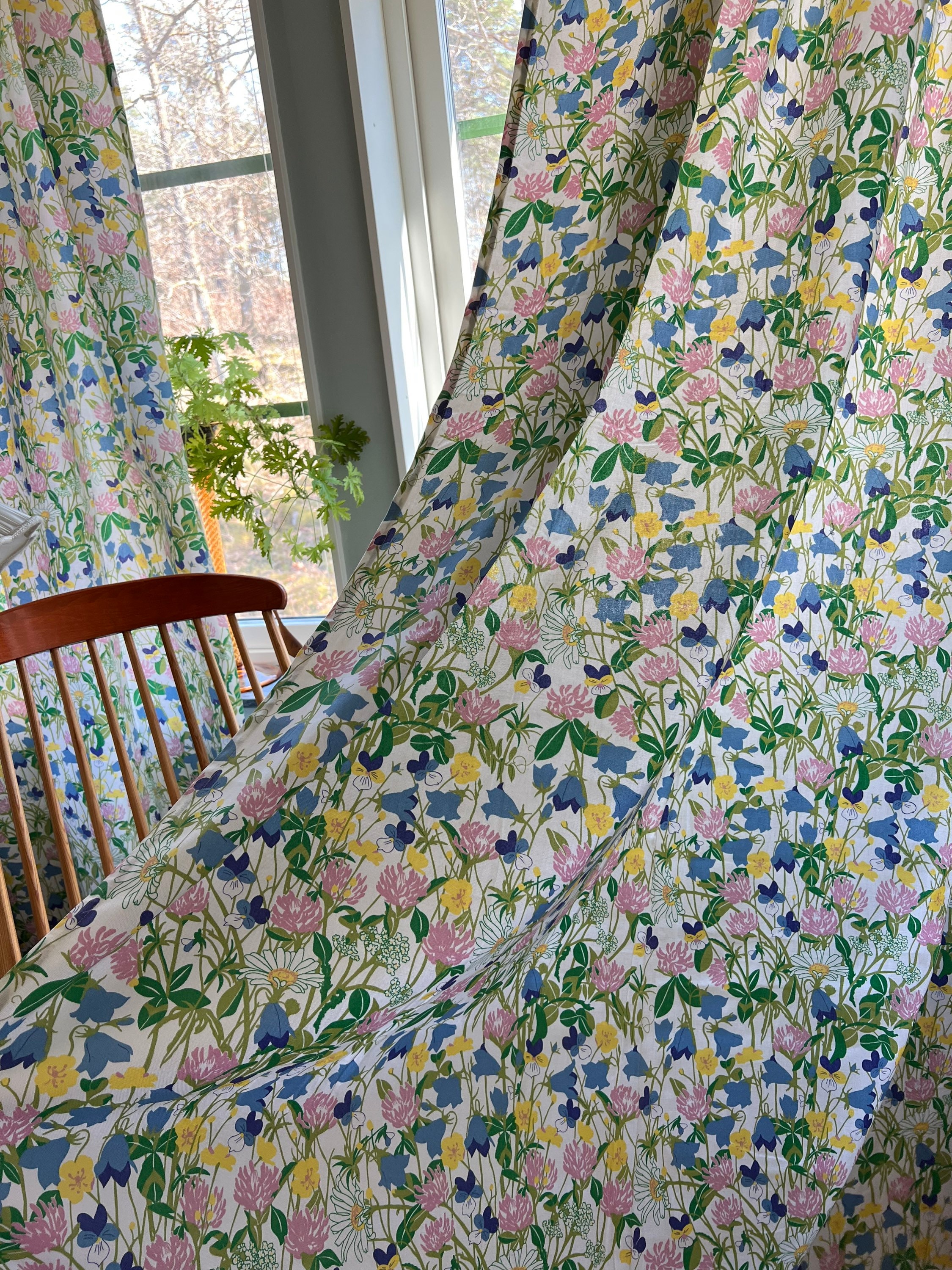 2 Vintage Swedish Curtains in Floral Cotton Fabric, Design by Lena ...