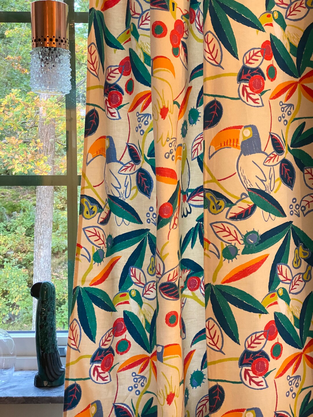 Swedish Curtains Panel, Exotic Parrots Floral Fabric, 1980s IKEA. - Etsy