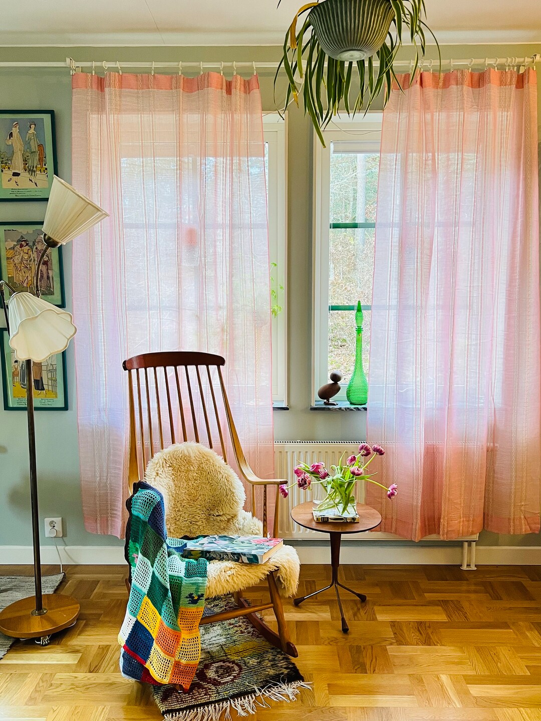 Vintage Sheer Curtains of Retro Net Fabric, 2 Pink Curtains Modern Home ...