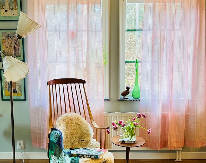 Vintage Sheer Curtains of Retro Net Fabric, 2 Pink Curtains Modern Home ...