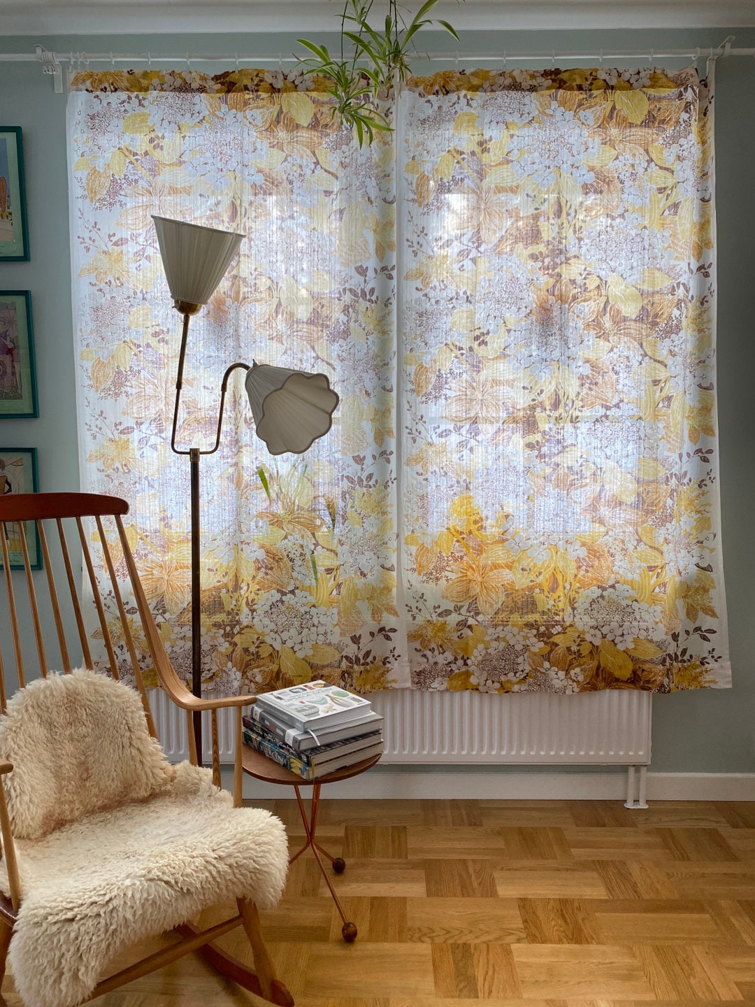 2 Scandinavian Vintage Curtains in Swedish Floral Fabric, 60s Home ...