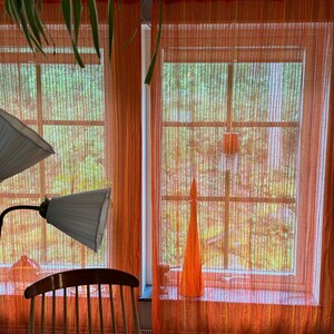 2 Vintage Net Curtains in Orange, Yellow Textured Woven Fabric, Sheer ...