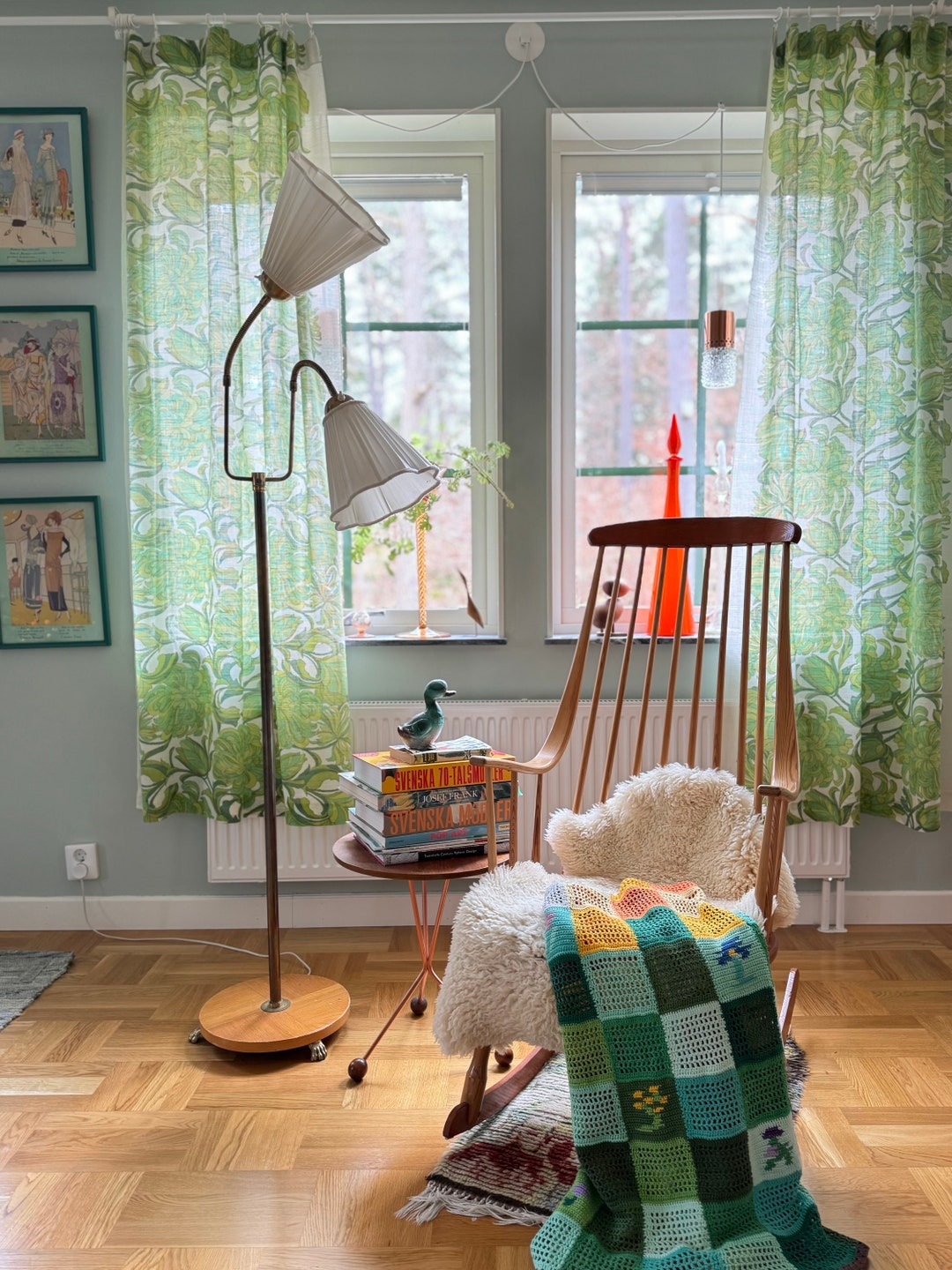 Timeless Elegance Vintage Green Curtains Printed on Sheer Fabric Design ...