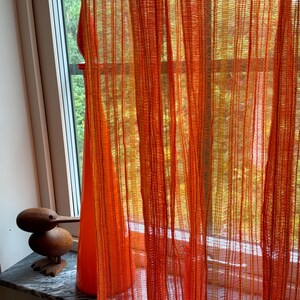 2 Vintage Net Curtains in Orange, Yellow Textured Woven Fabric, Sheer ...