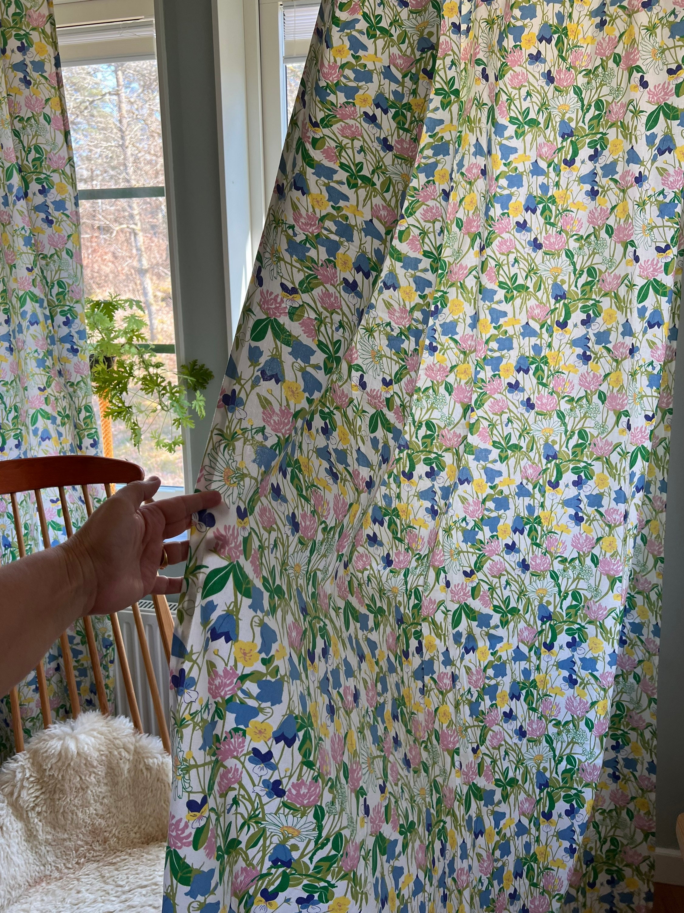 2 Vintage Swedish Curtains in Floral Cotton Fabric, Design by Lena ...