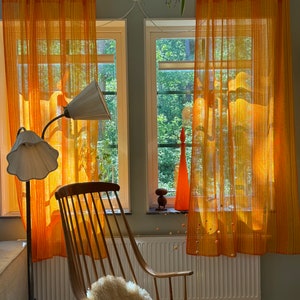 Vintage Curtains in Yellow Orange Textured Geometric Fabric, Retro ...