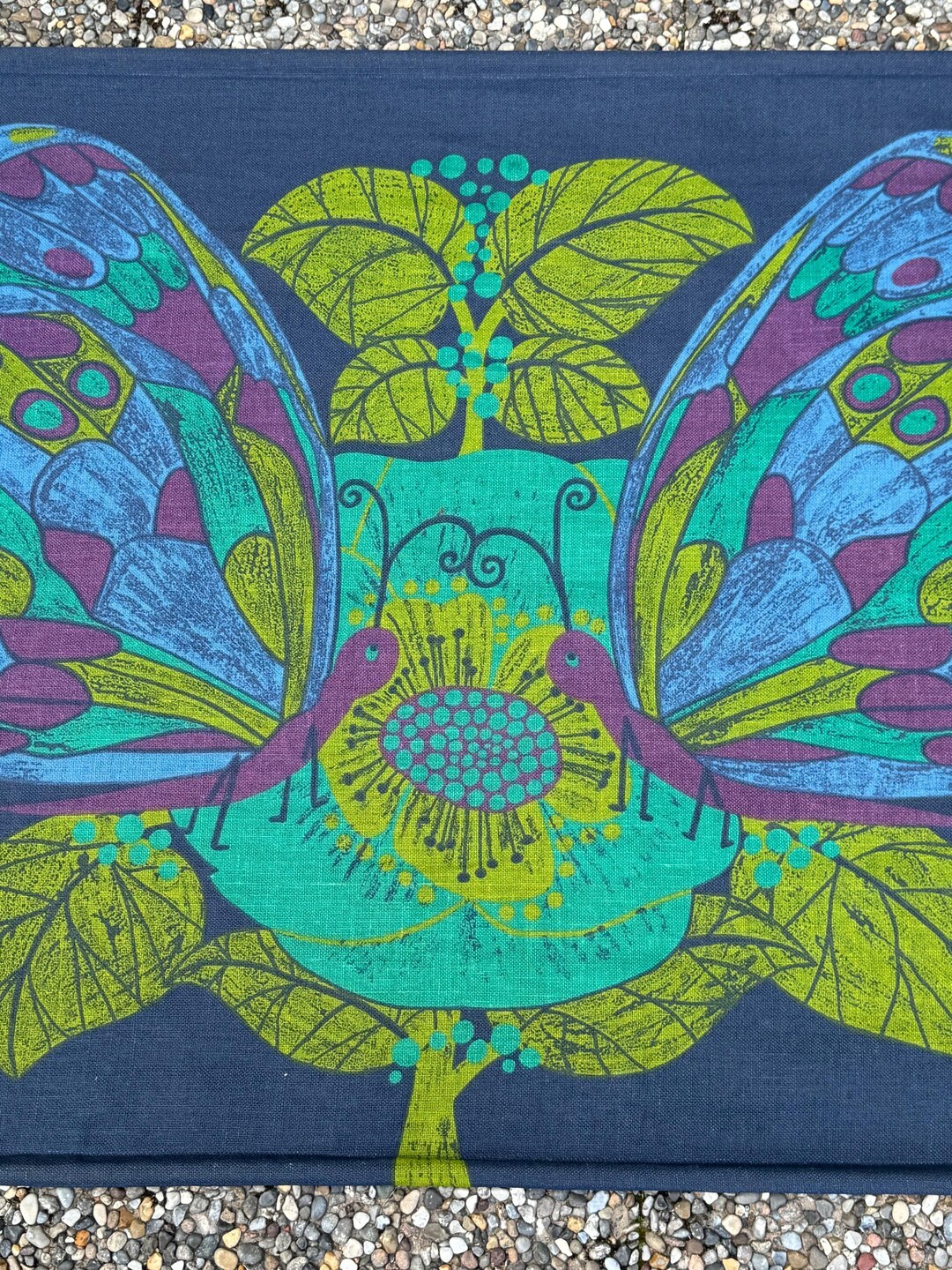 Wall decor Butterflies, blue purple green linen fabric print, design by ...
