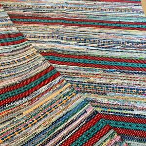 1970s Scandinavian Rag Rug Runner, Multicolor Traditional Swedish Folk ...