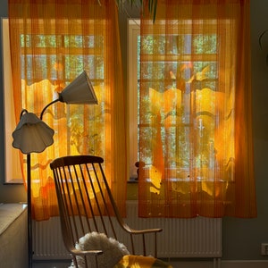 Vintage Curtains in Yellow Orange Textured Geometric Fabric, Retro ...