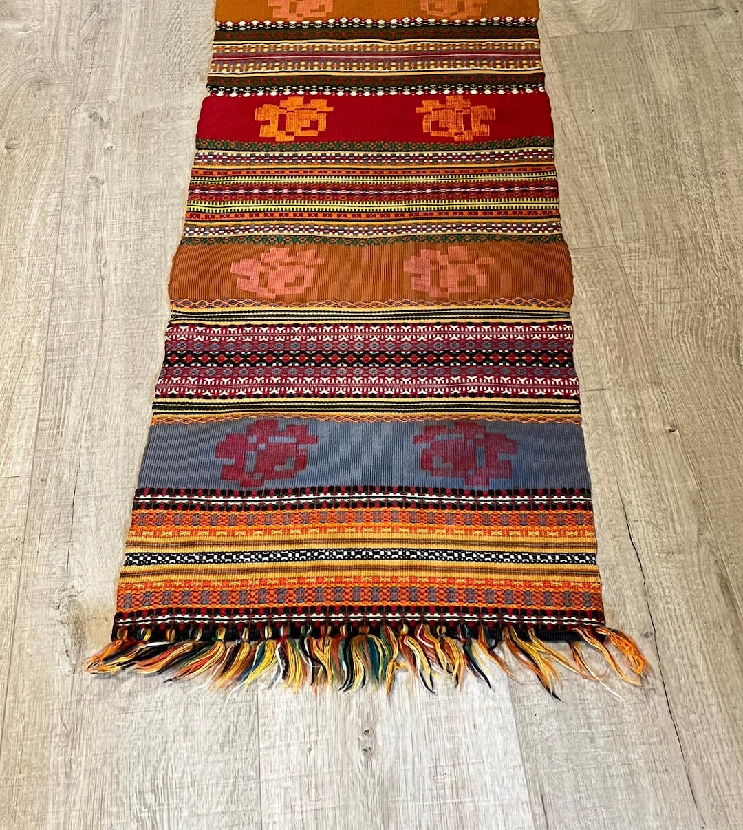 Woven Norwegian Textile Art, Antique Wool Runner, Rustic Home Decor ...