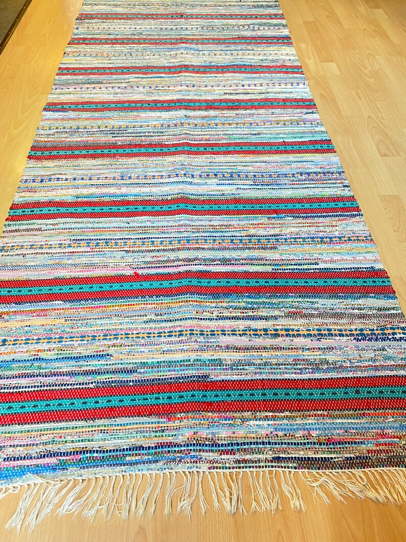1970s Scandinavian Rag Rug Runner Multicolor Traditional | Etsy