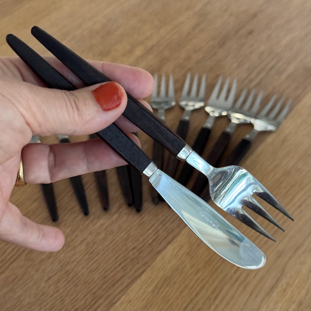 Mid Century Rosewood Flatware Set: Scandinavian Starter Cutlery, 12 ...