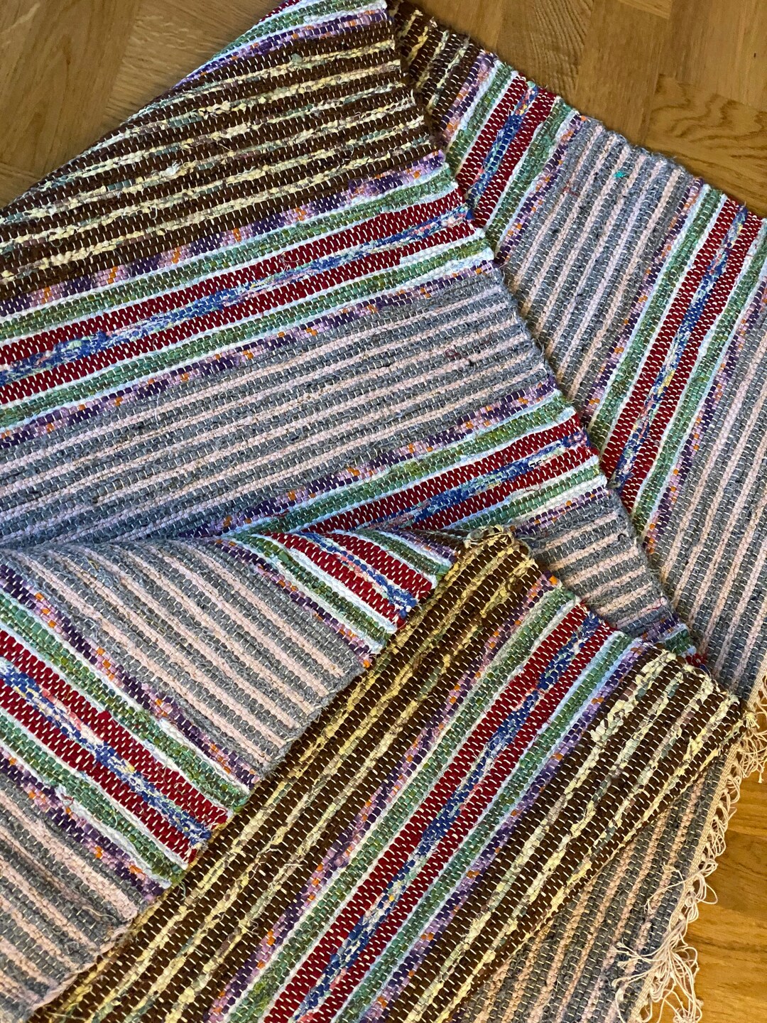 Scandinavian Woven Kitchen Rag Rug, Striped Carpet, Swedish Vintage ...