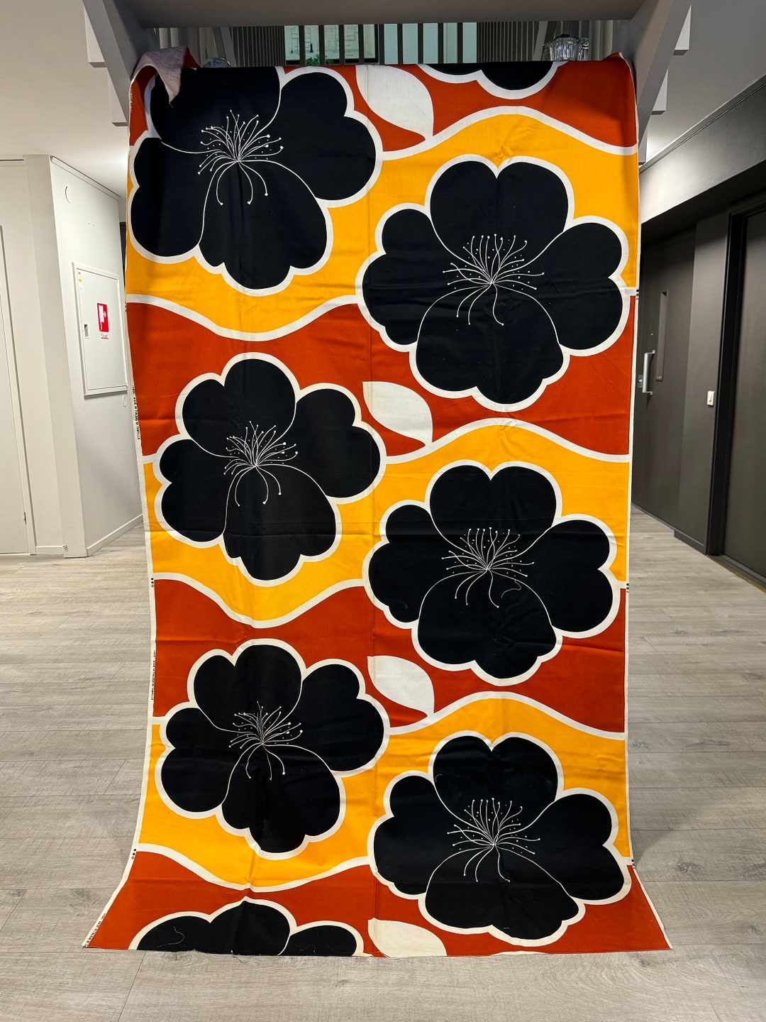 Scandinavian Bold Fabric Yellow Black Flower Design Hede by Tampella ...