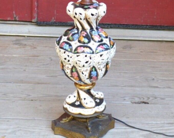 Vintage Capodimonte Table Lamp Pierced Ceramic Brass Dolphin Fish Base ...
