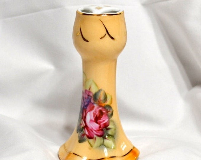Vintage HATPIN HOLDER Floral Hand Painted Pink Roses Peach Hat Pin ...