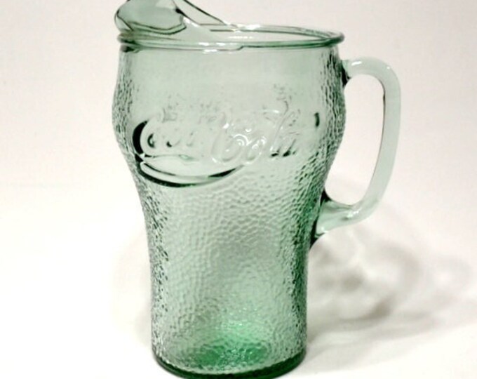 Vintage Coca Cola Glass Pitcher Green Textured Pebble Glass Ice Lip ...