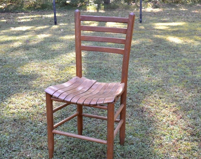 Vintage Oak Ladderback Chair Slat Seat Dining Desk Chair Primitive ...