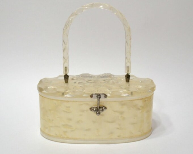 Vintage Lucite BOX PURSE 1950s Creamy White Pearl Oval Handbag Clear ...