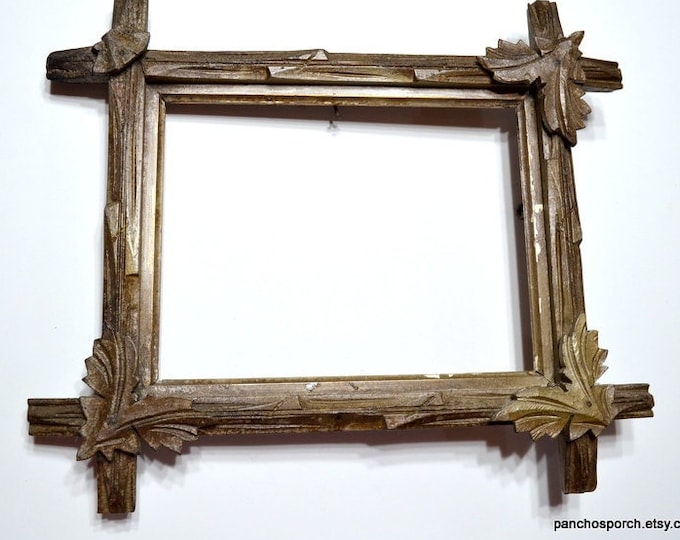 Vintage Adirondack Tramp Art Frame Handmade Wood Picture Frame Leaves ...