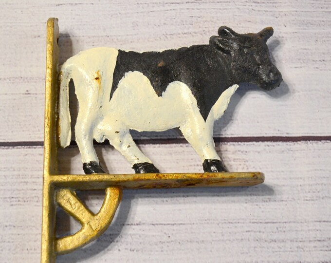 Vintage Cast Iron Cow Bracket Bell Hanger Holder Rustic Country ...
