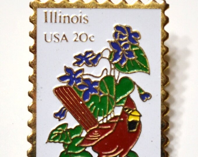 Vintage Illinois Postage Stamp Pin 20 Cent Lapel Hat Pin Cardinal ...