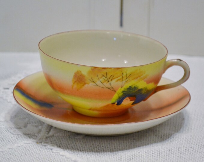 Vintage Porcelain Teacup Hand Painted Landscape TA Tea Party ...