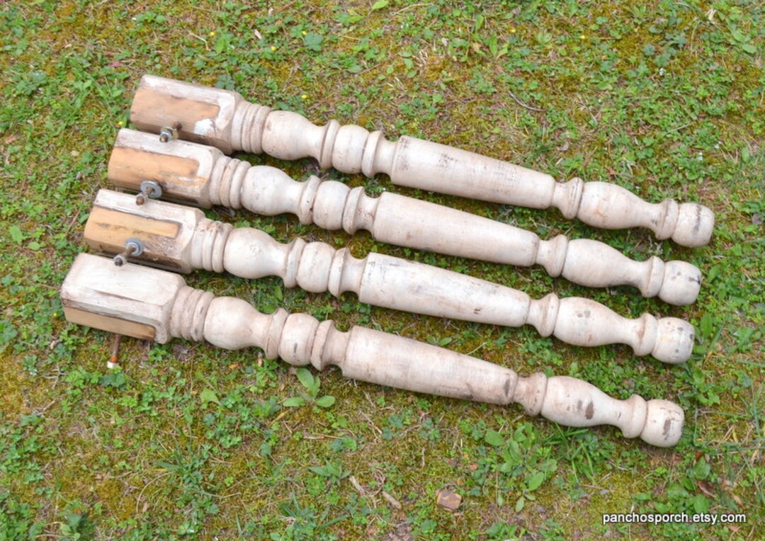 Vintage Wooden TABLE LEG Set of 4 Chippy White Paint Solid Wood ...