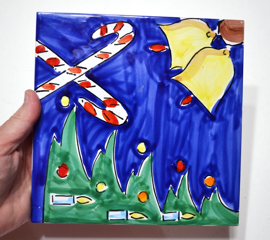 Vintage Christmas Tile: Hand-painted Holiday Trivet, Made in Italy - Etsy