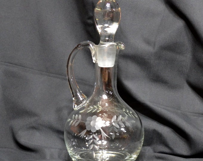 Vintage Etched Crystal Decanter With Stopper CHIPPED Floral Pattern ...