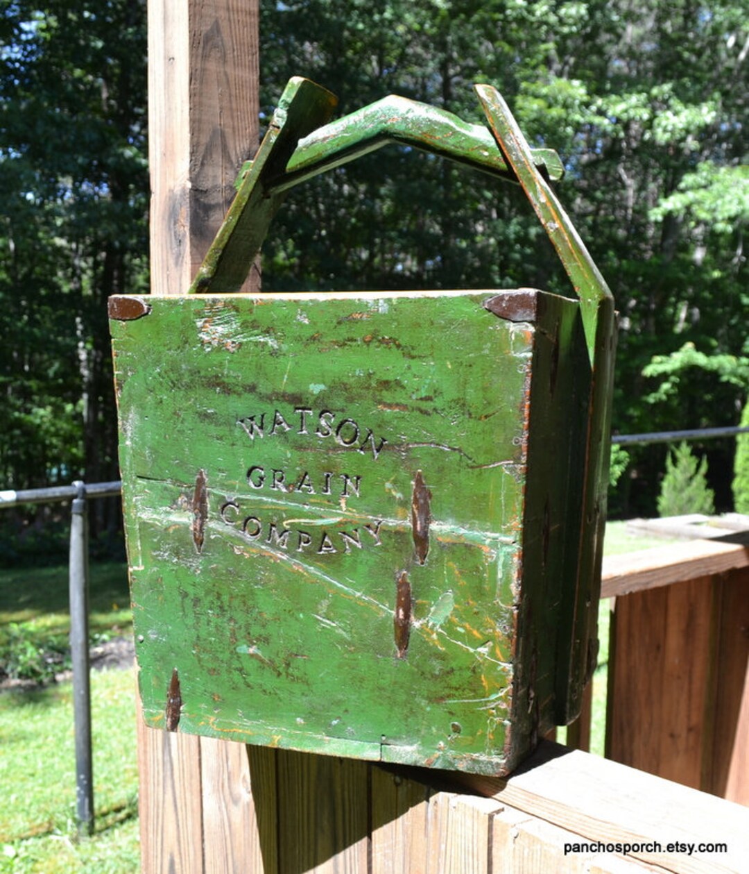 Vintage Wooden Grain Bucket Rustic Green Heavy Large Bucket Watson ...