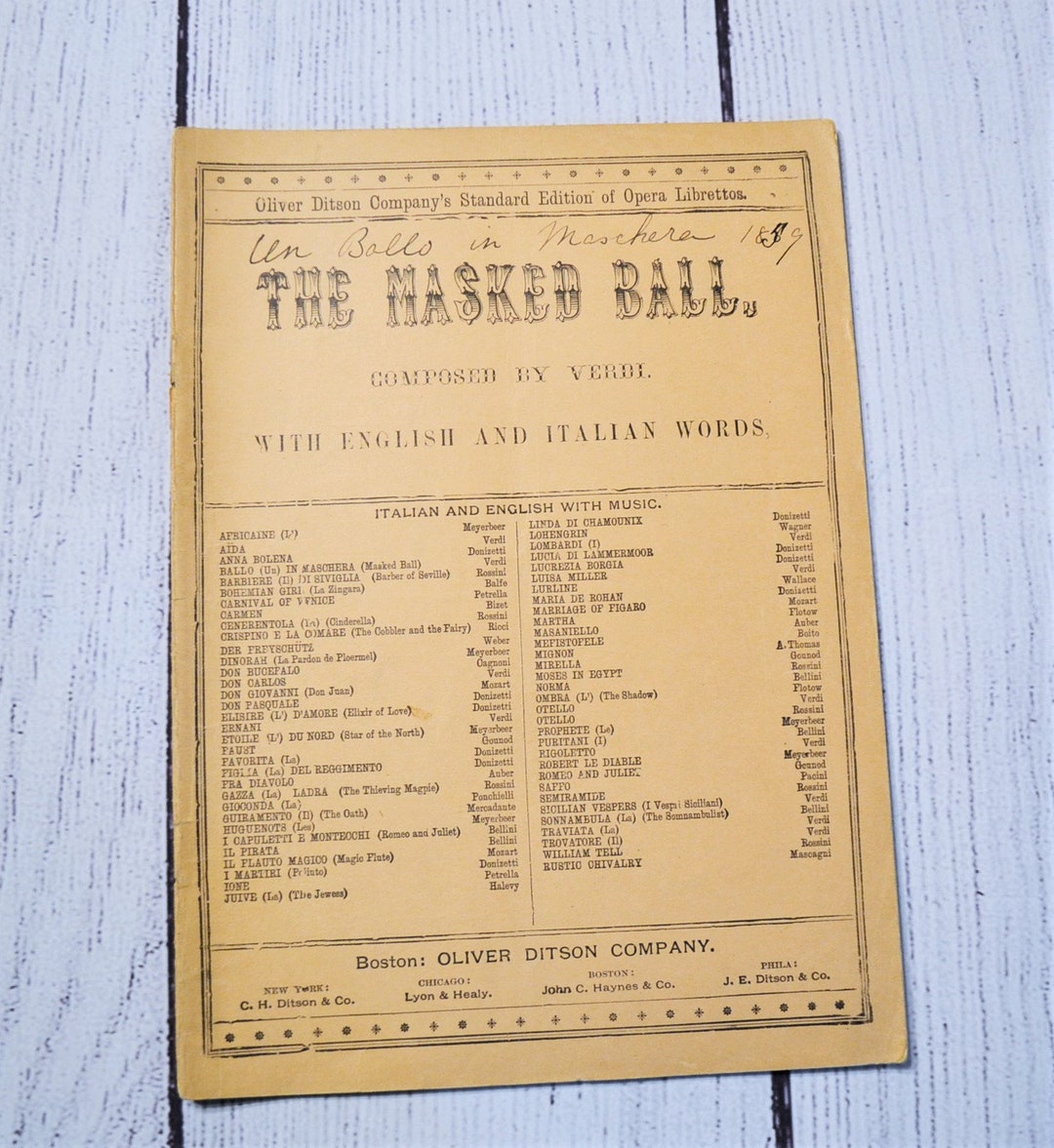 Vintage Opera Libretto the Masked Ball Script Music Publication ...