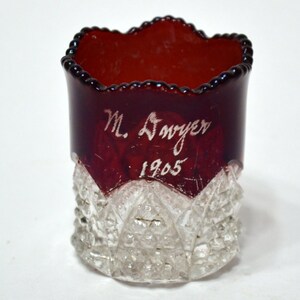 Vintage RUBY RED Flash Glass Souvenir Toothpick Holder M Dwyer 1905 ...