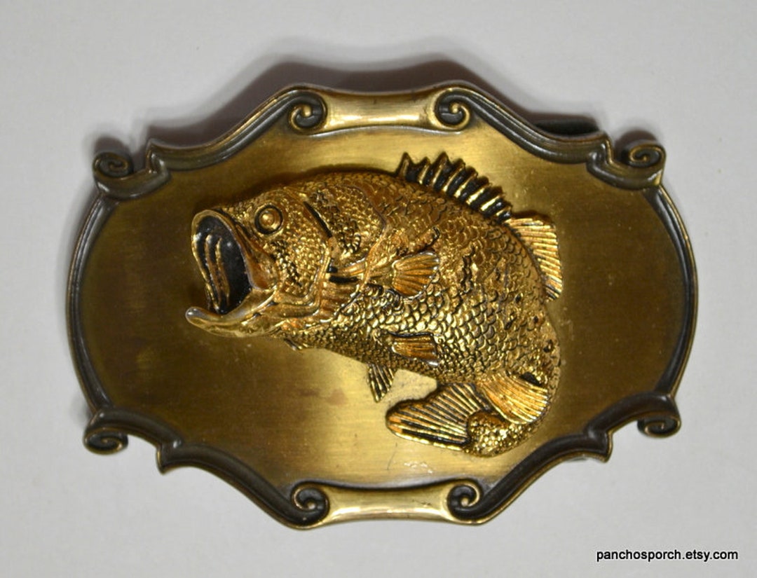 Vintage BIG MOUTH Bass Belt Buckle Gold Brass Fish Fisherman Sportsman ...