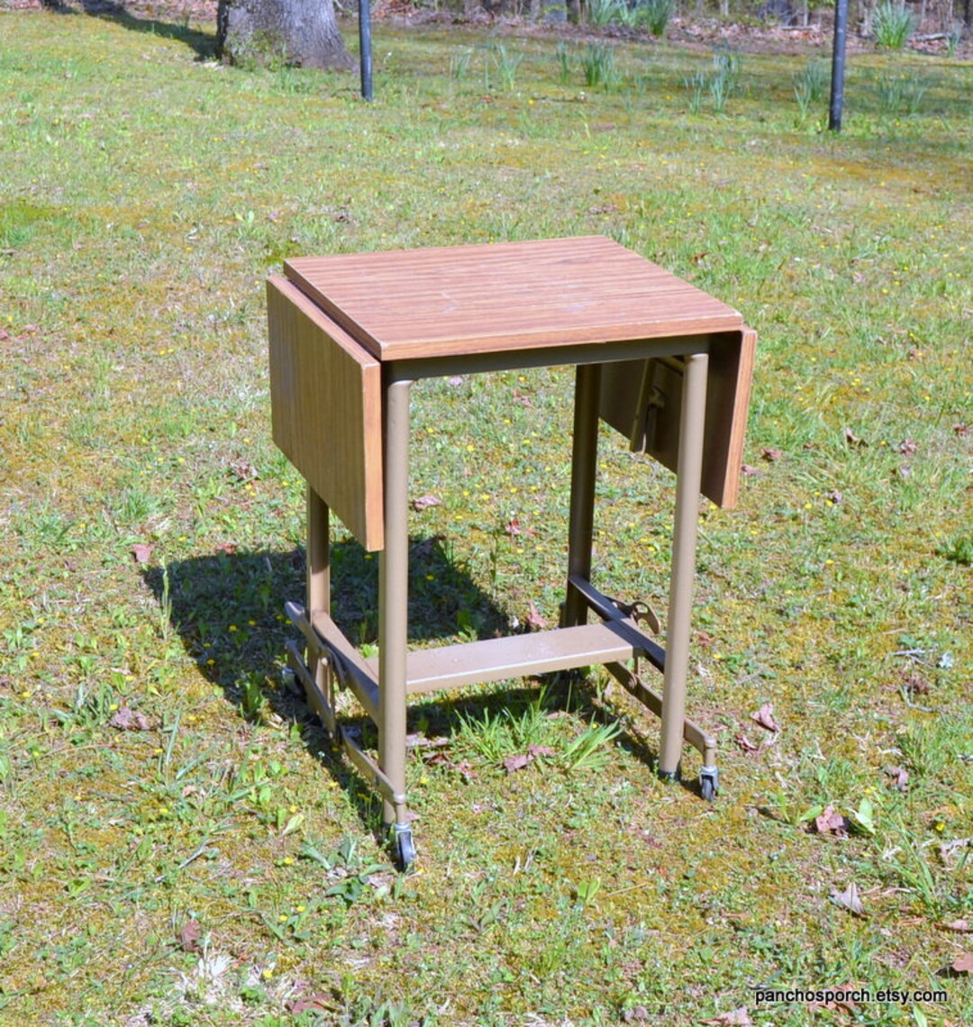 Vintage Hilo Typewriter Table Rolling Drop Leaf Table Cart Beige Metal ...