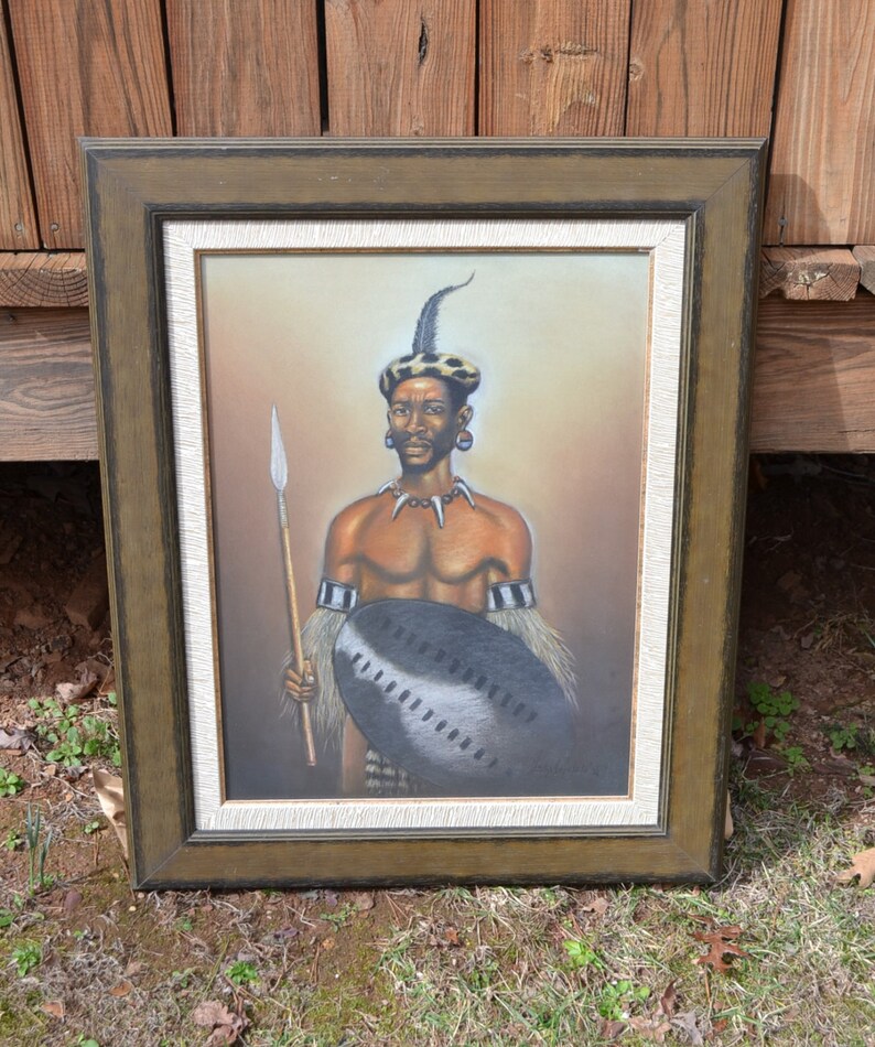 Vintage South African Man Pastel Drawing: Signed Framed Ethnic Art - Etsy