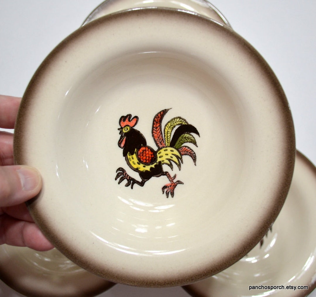 Vintage RED ROOSTER Fruit Bowl Set of 4 Colorful Retro Dinnerware ...