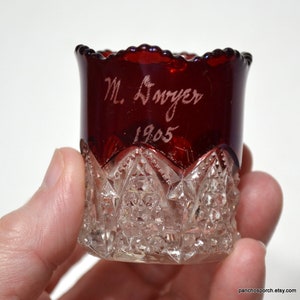 Vintage RUBY RED Flash Glass Souvenir Toothpick Holder M Dwyer 1905 ...