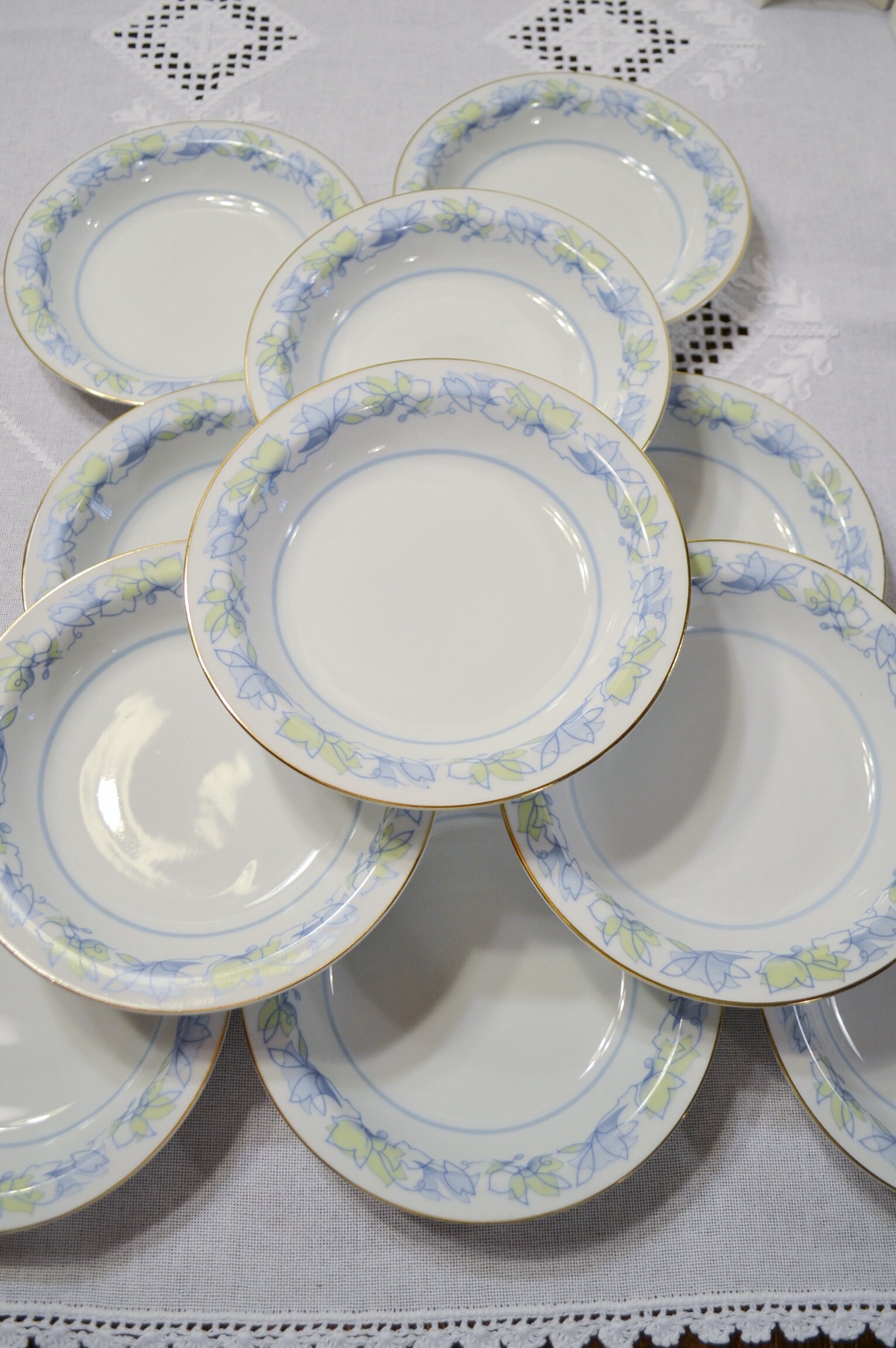 Vintage Aladdin Arcadian Soup Bowl Set of 3 Blue Green Leaf - Etsy