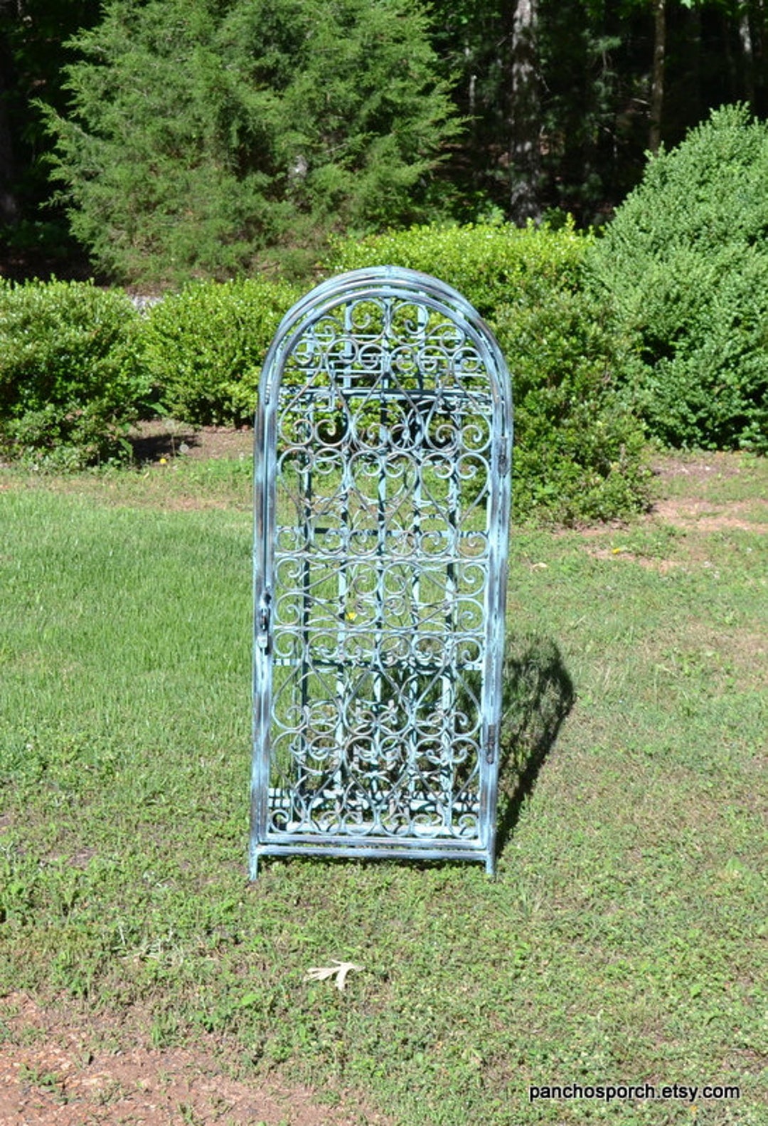 Vintage Wrought Iron Wine Rack Cabinet With Door 24 Bottle Wine Storage ...