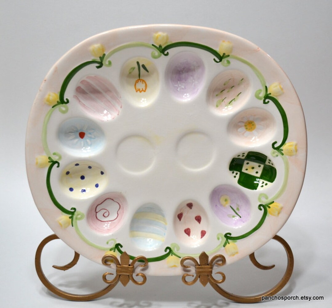 Vintage Ceramic EGG PLATE Oval Floral Deviled Egg Serving Dish ...