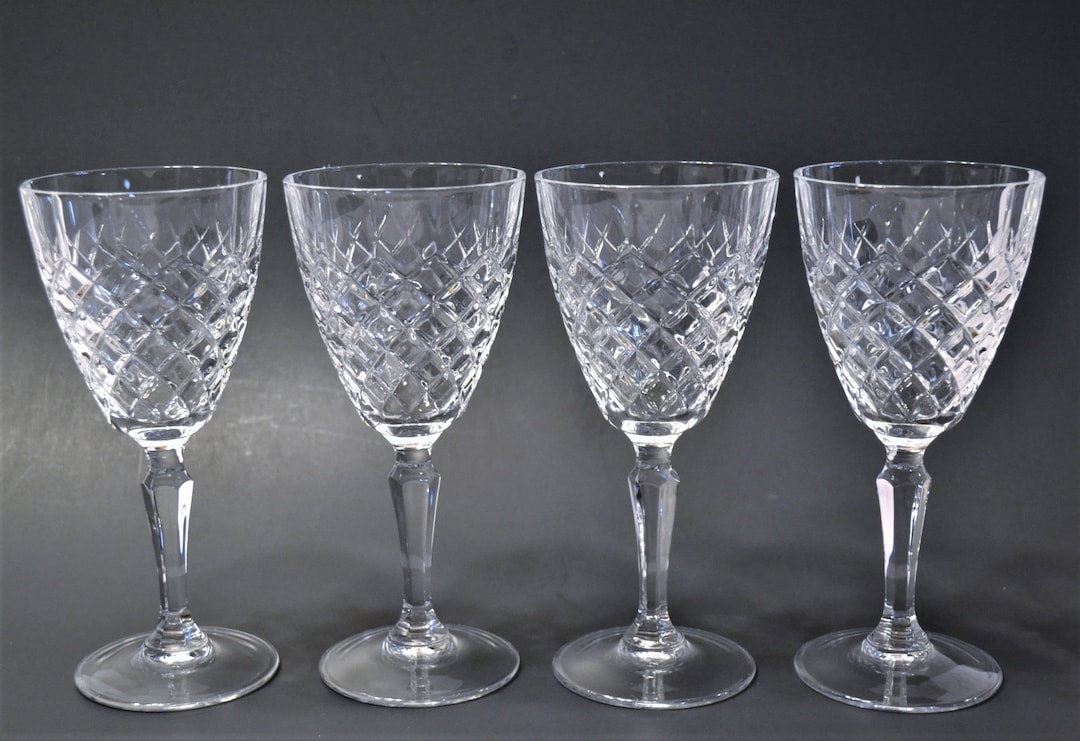 Vintage Clear Crystal Wine Glass Set of 4 Criss Cross Diamond Pattern ...