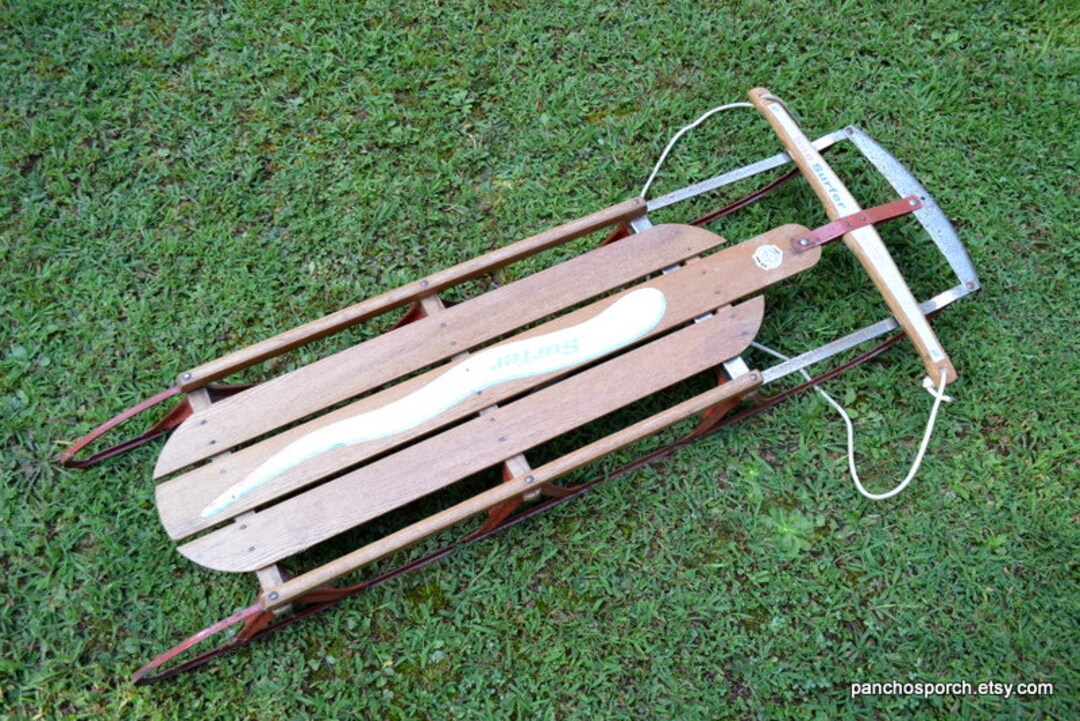 Vintage Sno Surfer Sled: True Temper Wooden Snow Sled, Red Metal ...