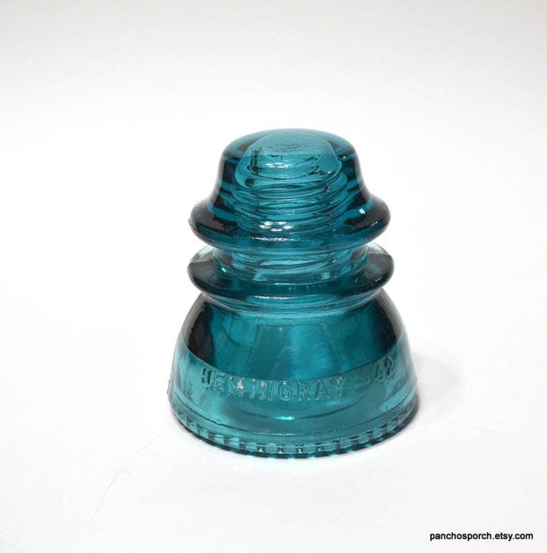 Vintage HEMINGRAY 42 Aqua Blue Glass Insulator Electrical Telephone ...