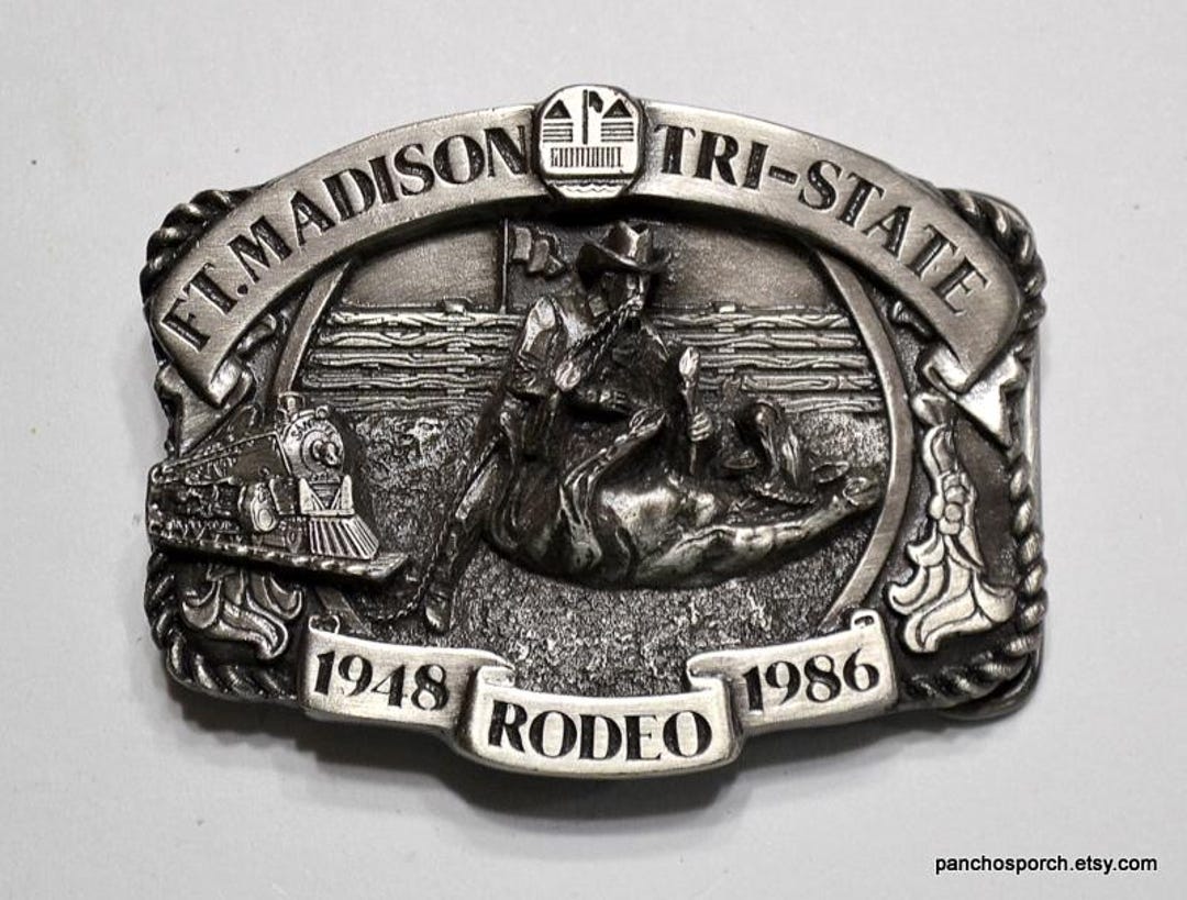 Vintage 1986 Fort Madison Rodeo Belt Buckle: Steer Roping Pewter - Etsy