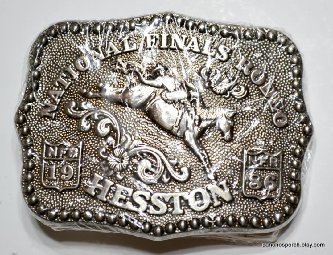 Vintage HESSTON NFR Rodeo Belt Buckle 1986 Wrapper Small Size Childs ...