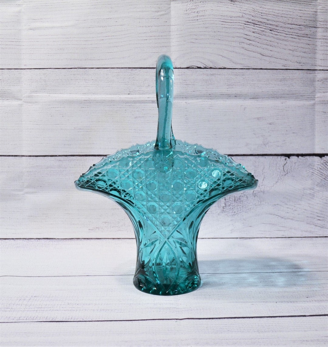 Vintage LE Smith Innovation Blue Glass Basket: Wedding Centerpiece Vase ...