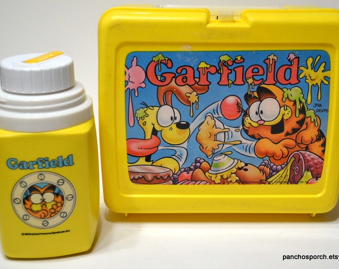 Vintage Garfield Lunch Box and Thermos Yellow Plastic United Features ...