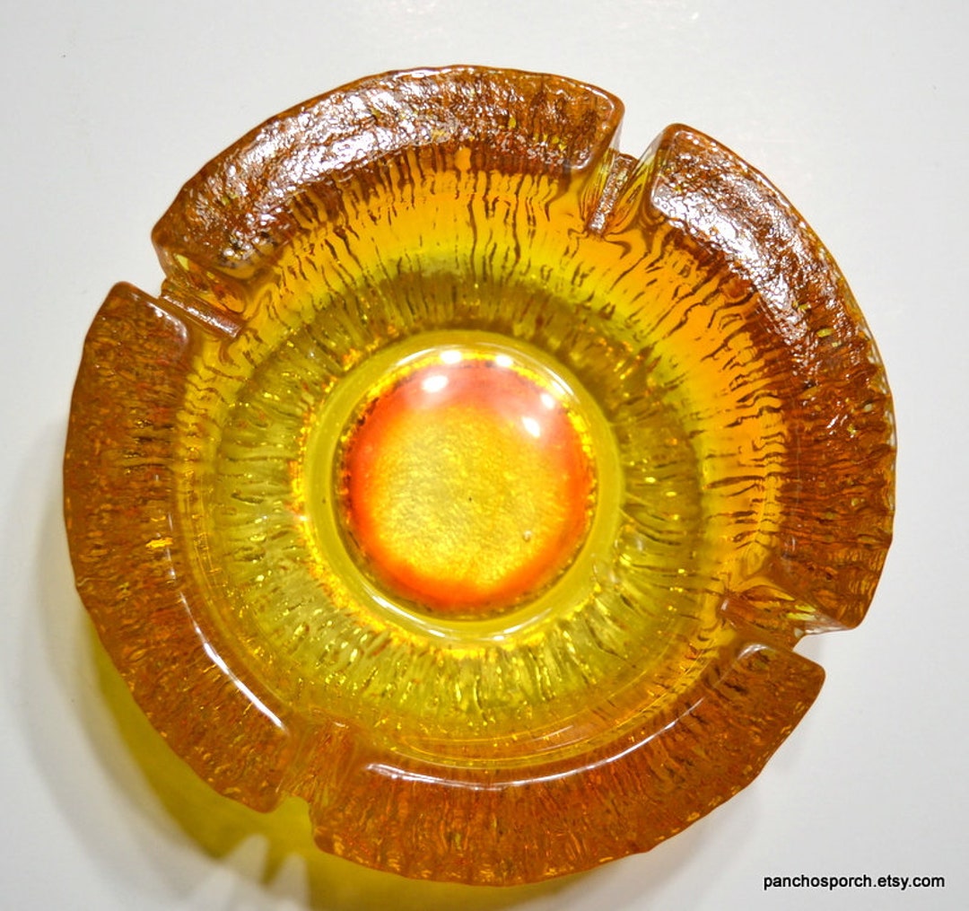 Vintage Amber Glass Ashtray BLENKO Amberina Textured Glass Brutalist ...