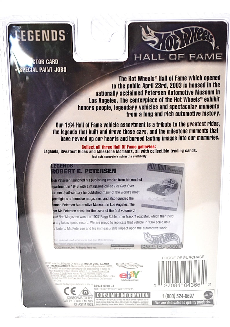 Vintage Hot Wheels Hall of Fame Legends: Robert E. Peterson Hot Rod - Etsy